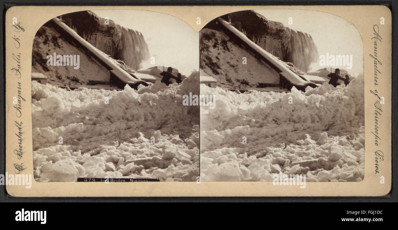 Photograph showing the Ice Bridge at Niagara Falls, captured from the ...