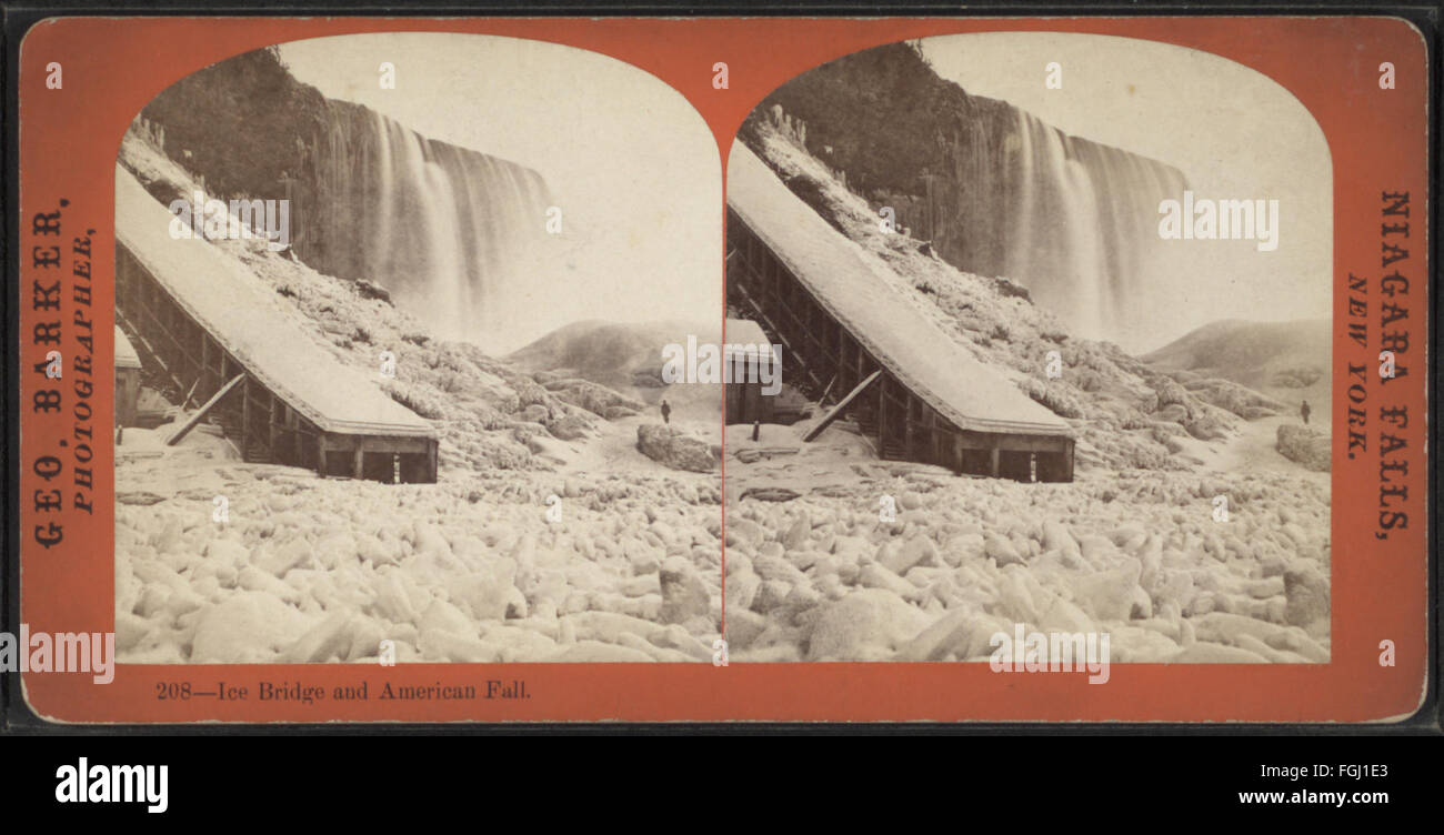 A photograph by George Barker showing the ice bridge over the American ...