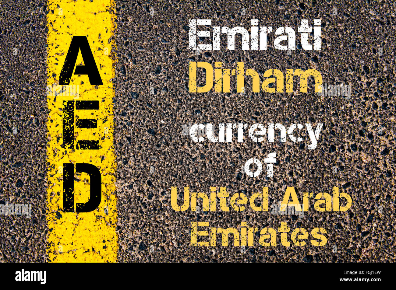 Concept image of Acronym AED- EMIRATI DIRHAM, currency of United Arab ...