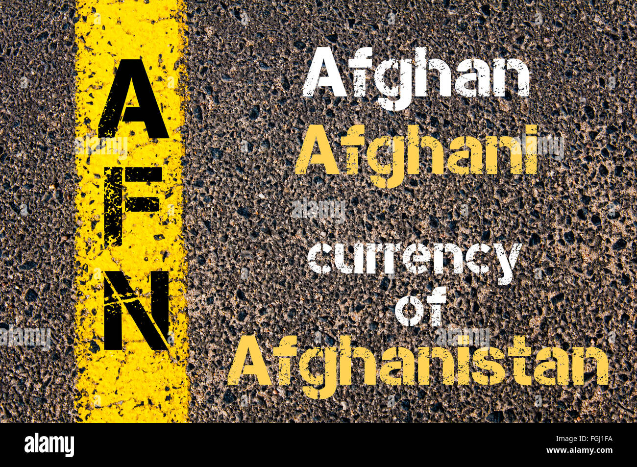 Concept image of Acronym AFN- Afghan Afghani, currency of Afghanistan ...