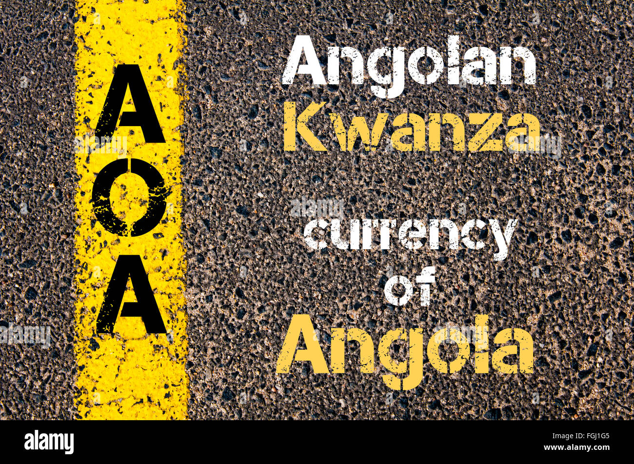 Concept image of Acronym AOA - Angolan Kwanza, currency of Angola ...