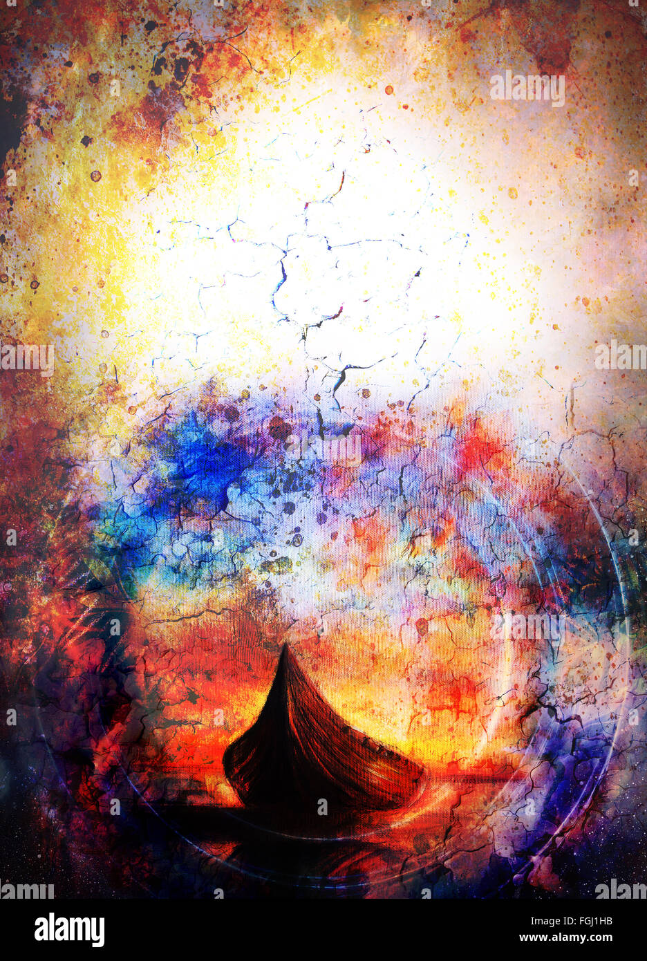 Boat on the beach, painting collage and structure background Stock ...