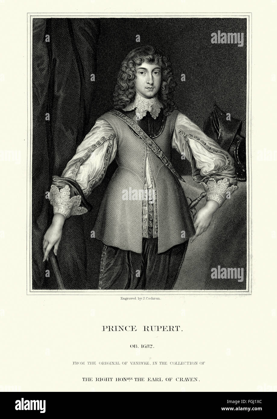 Portrait of Prince Rupert of the Rhine 1619 to 1682, a noted German ...