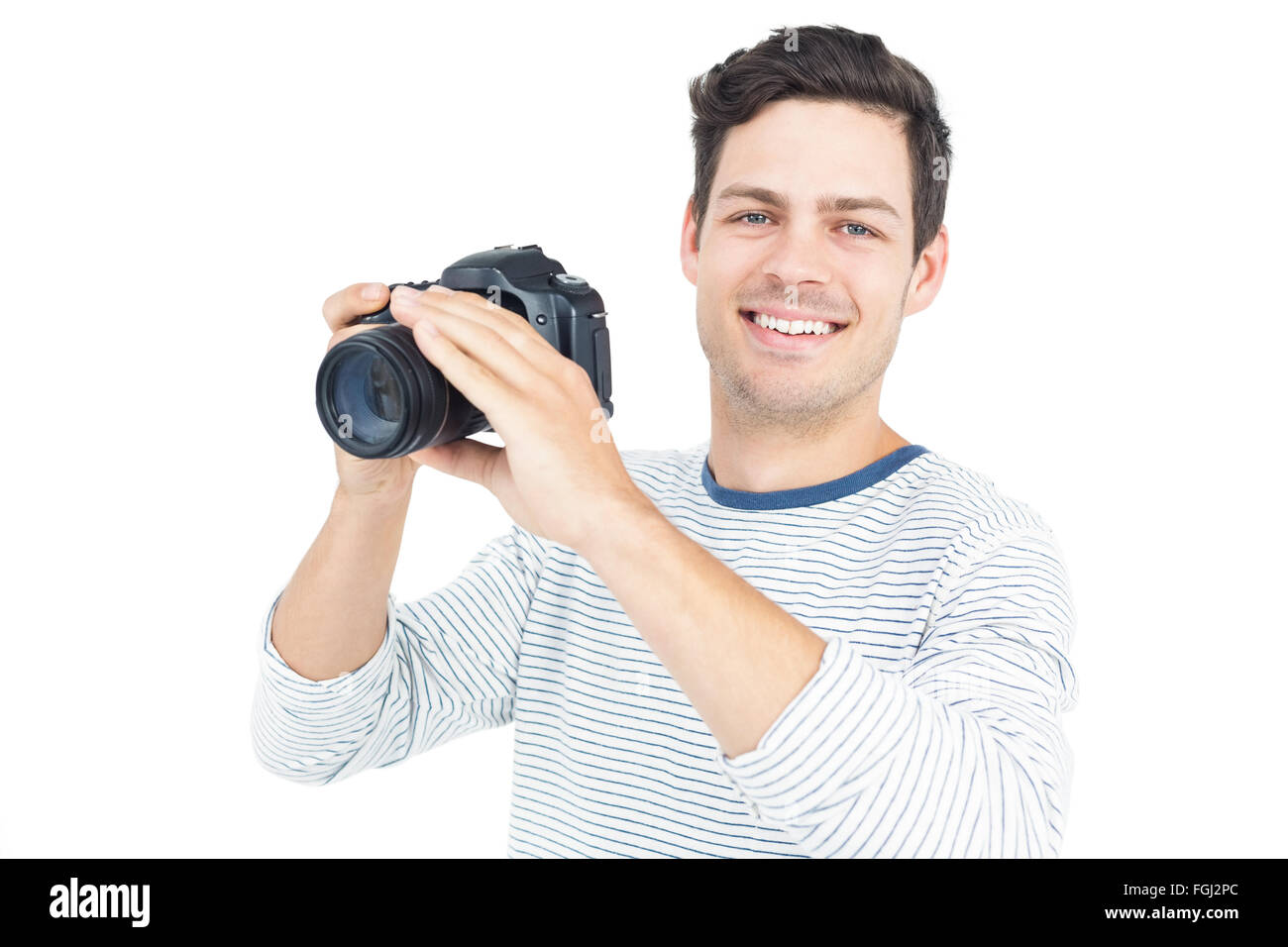 Man taking picture with professional camera Stock Photo - Alamy