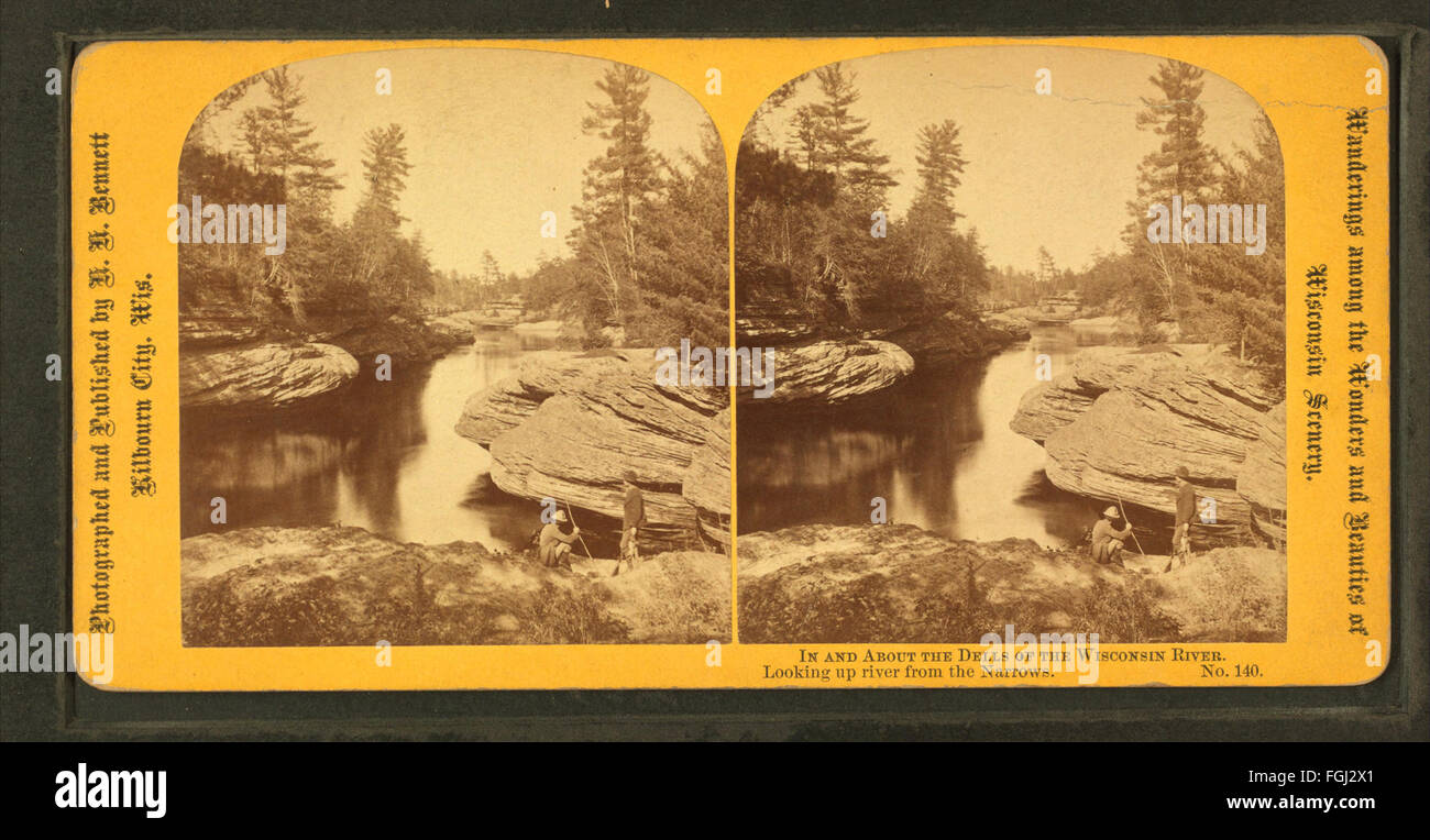 A photograph of the Dells of Wisconsin River, showing a view from the ...