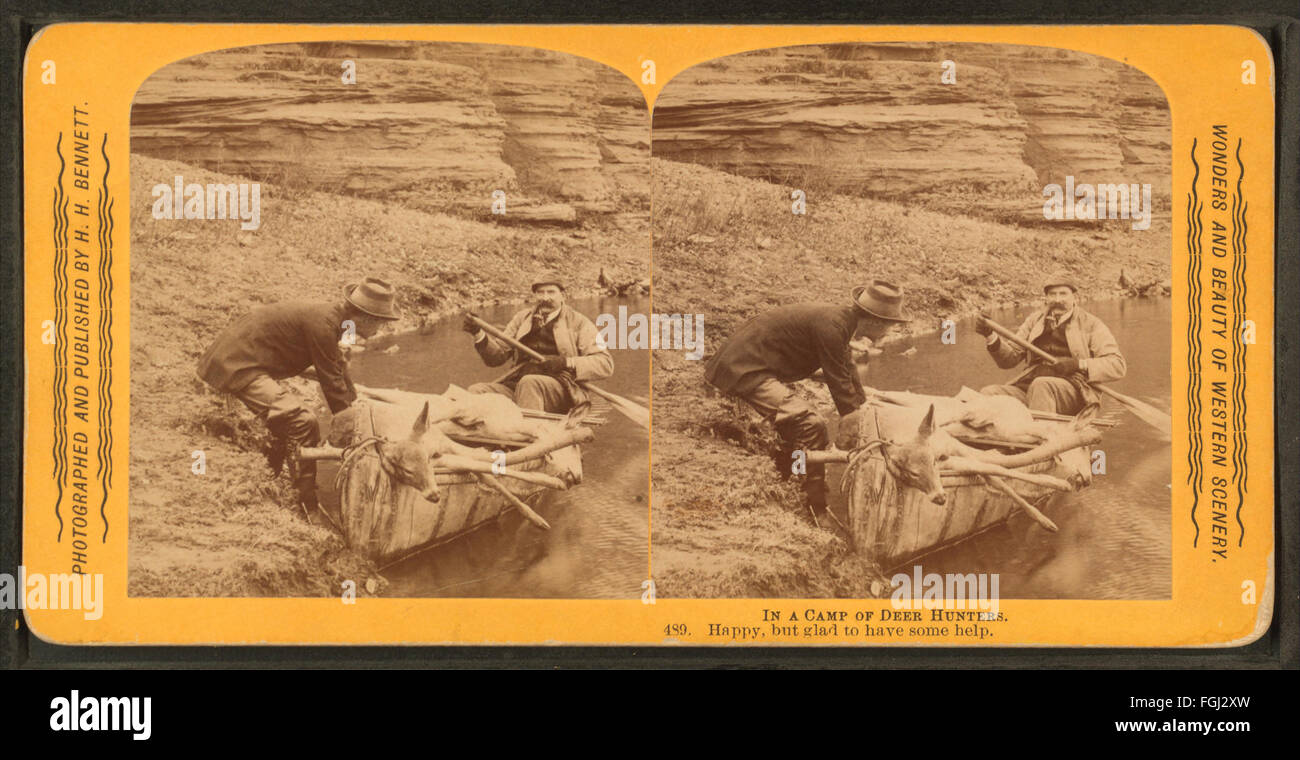 A photograph of a deer hunting camp with hunters, capturing the outdoor ...