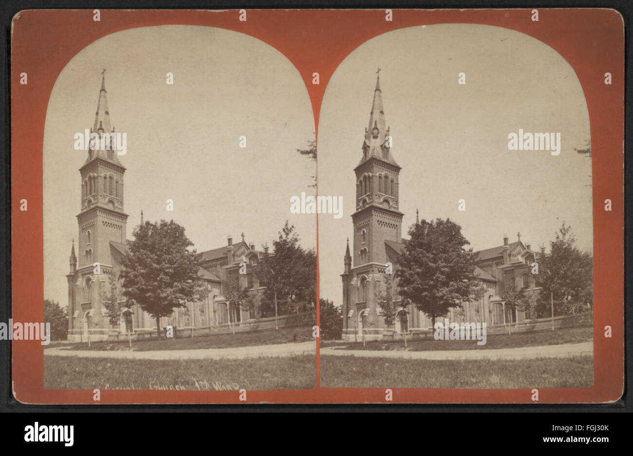 A photograph of the Irish Catholic Church on First Street, captured by ...