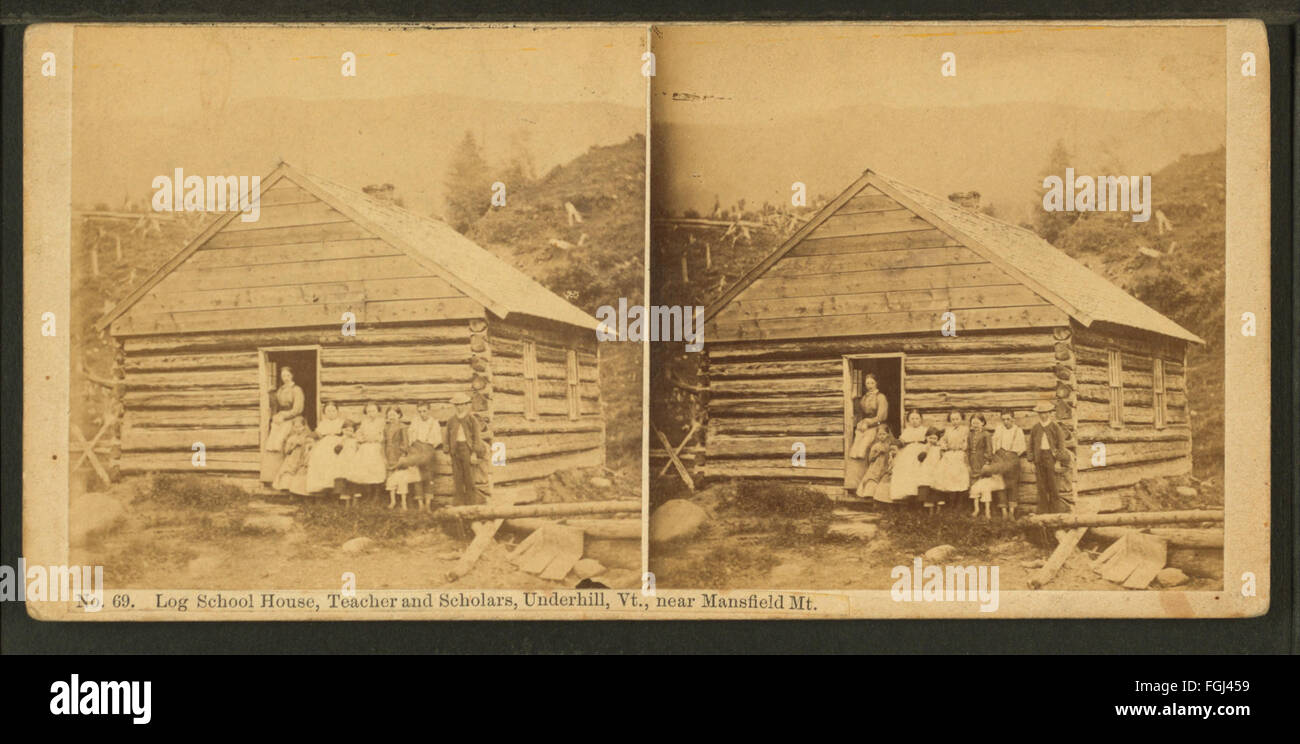 A photograph depicting a log school house in Underhill, Vermont, near ...