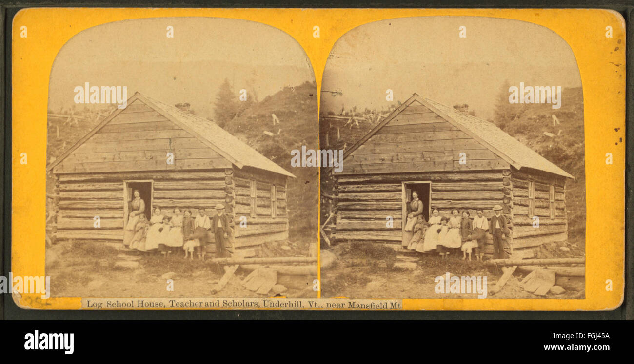 This photograph by T.G. Richardson shows a log schoolhouse in Underhill ...