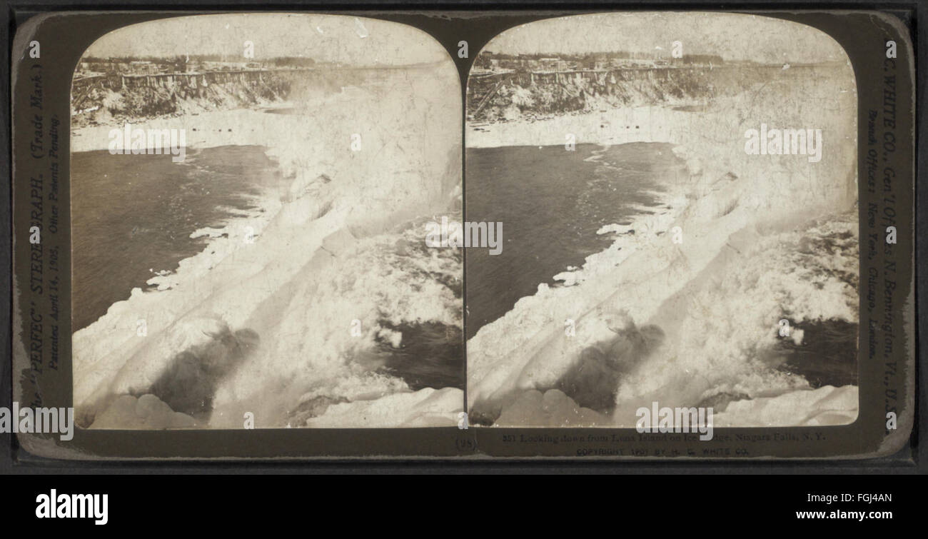 This stereoscopic view shows the ice bridge at Niagara Falls as seen ...