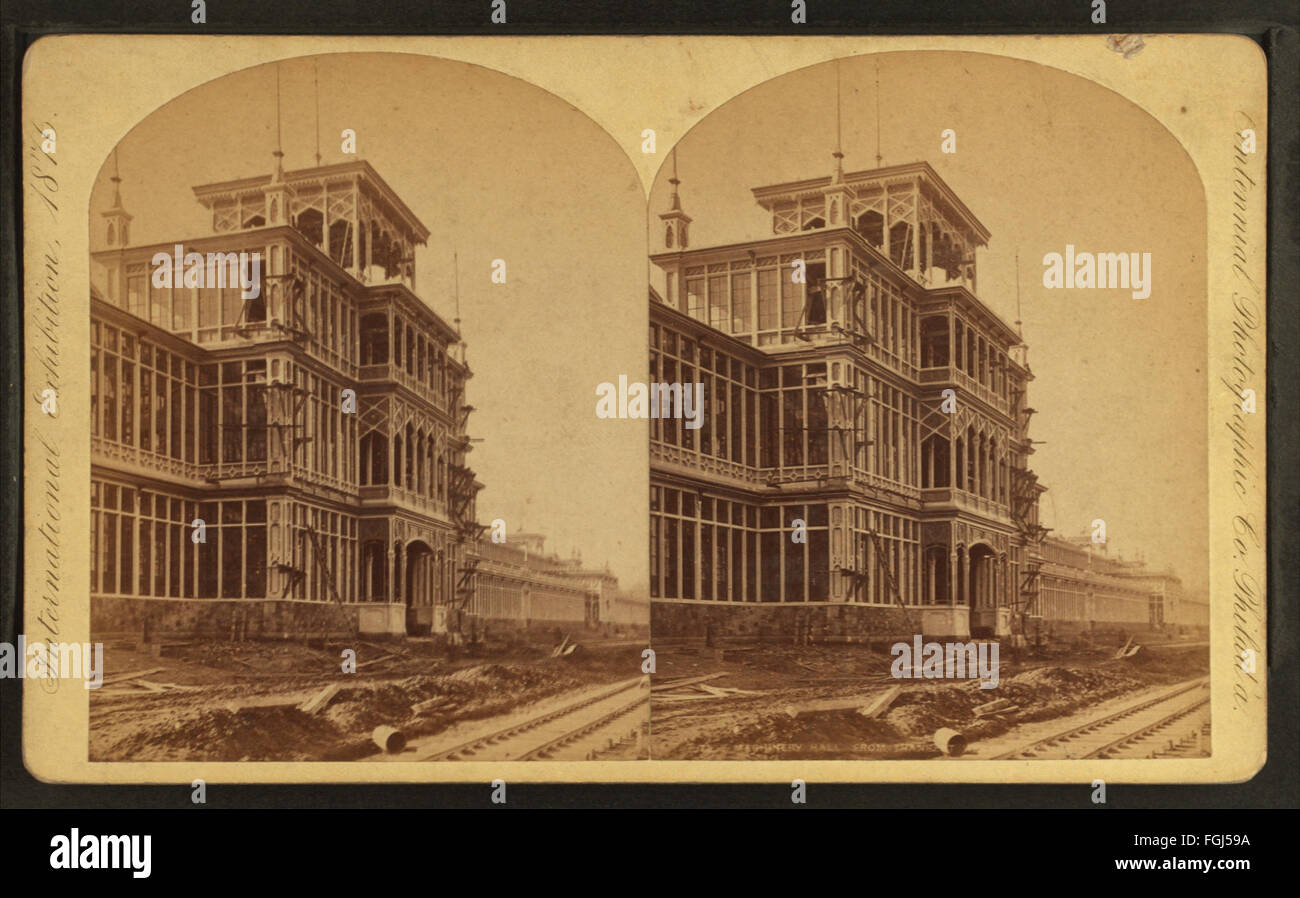 A photograph of Machinery Hall from the transept at the Centennial ...