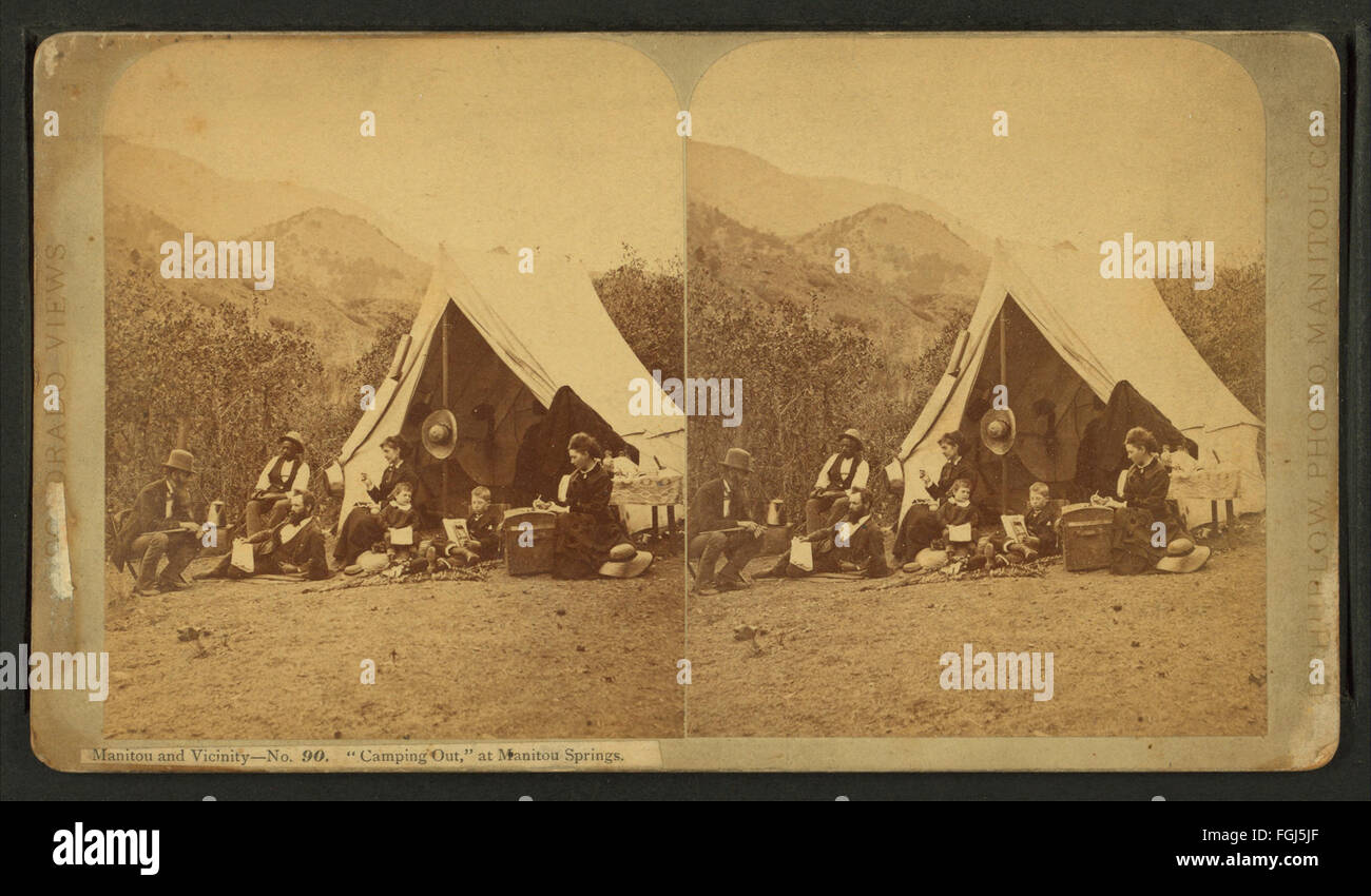 A photograph by J. Thurlow showing people camping out at Manitou ...