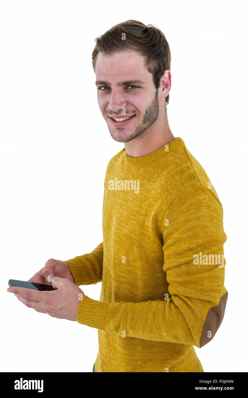 Portrait man mobile smartphone typing hi-res stock photography and ...