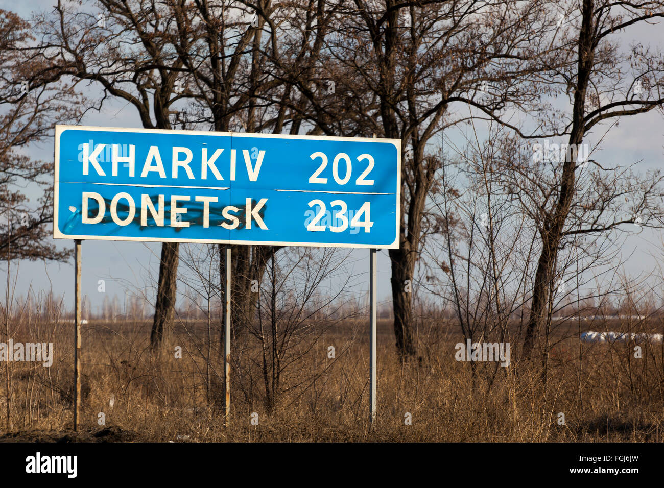 Dnepropetrovsk, Ukraine - February 7, 2016: A road sign with the words ...