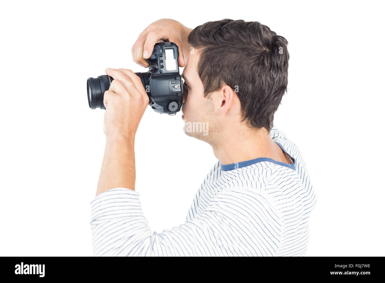 Man taking picture with professional camera Stock Photo - Alamy
