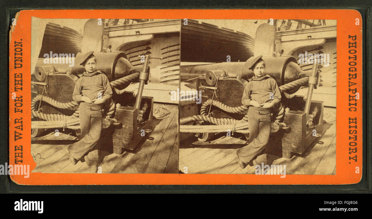 A photograph by Taylor & Huntington showing a 'powder monkey' aboard ...