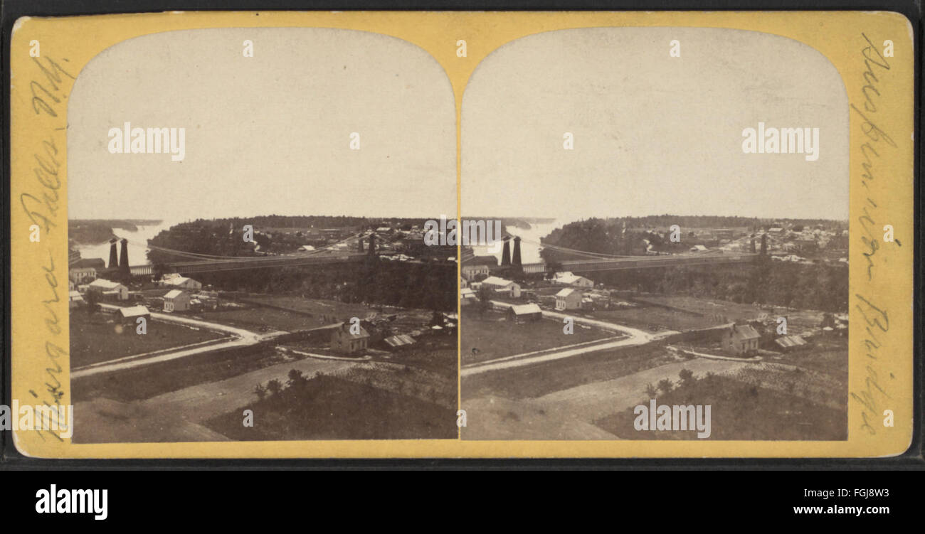 A stereoscopic image of the Niagara Falls Suspension Bridge, offering a ...