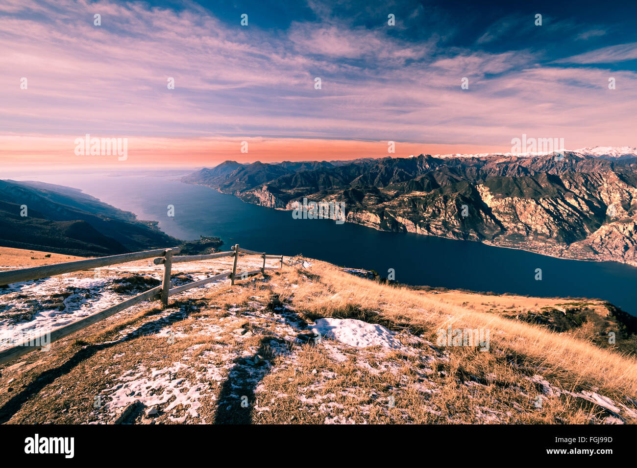 Panorama of Lake Garda (Italy) seen from the top of Mount Baldo Stock ...