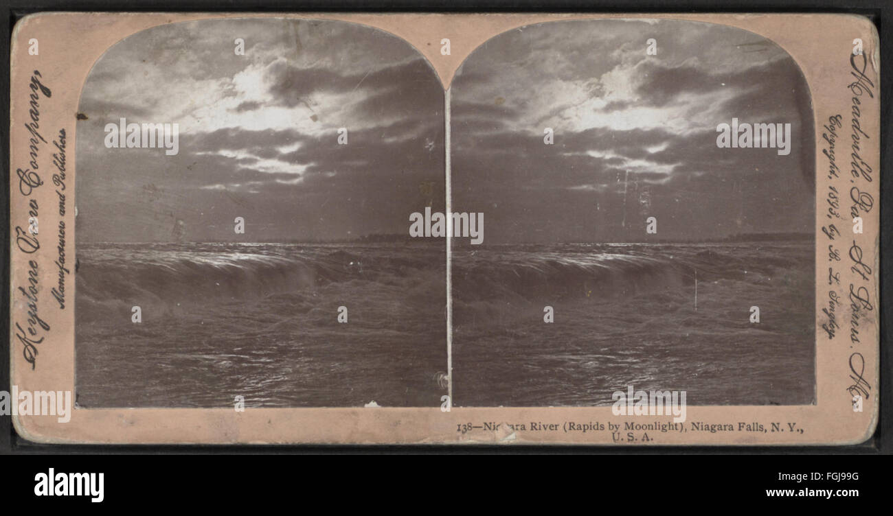 This image shows the Niagara River's rapids by moonlight, with Niagara ...