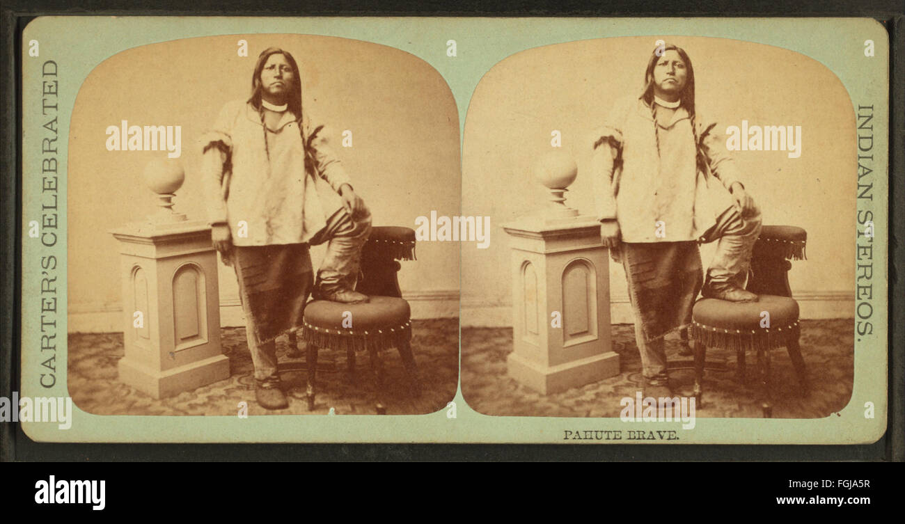 This photograph by C. W. Carter shows a Pahute brave, a Native American ...