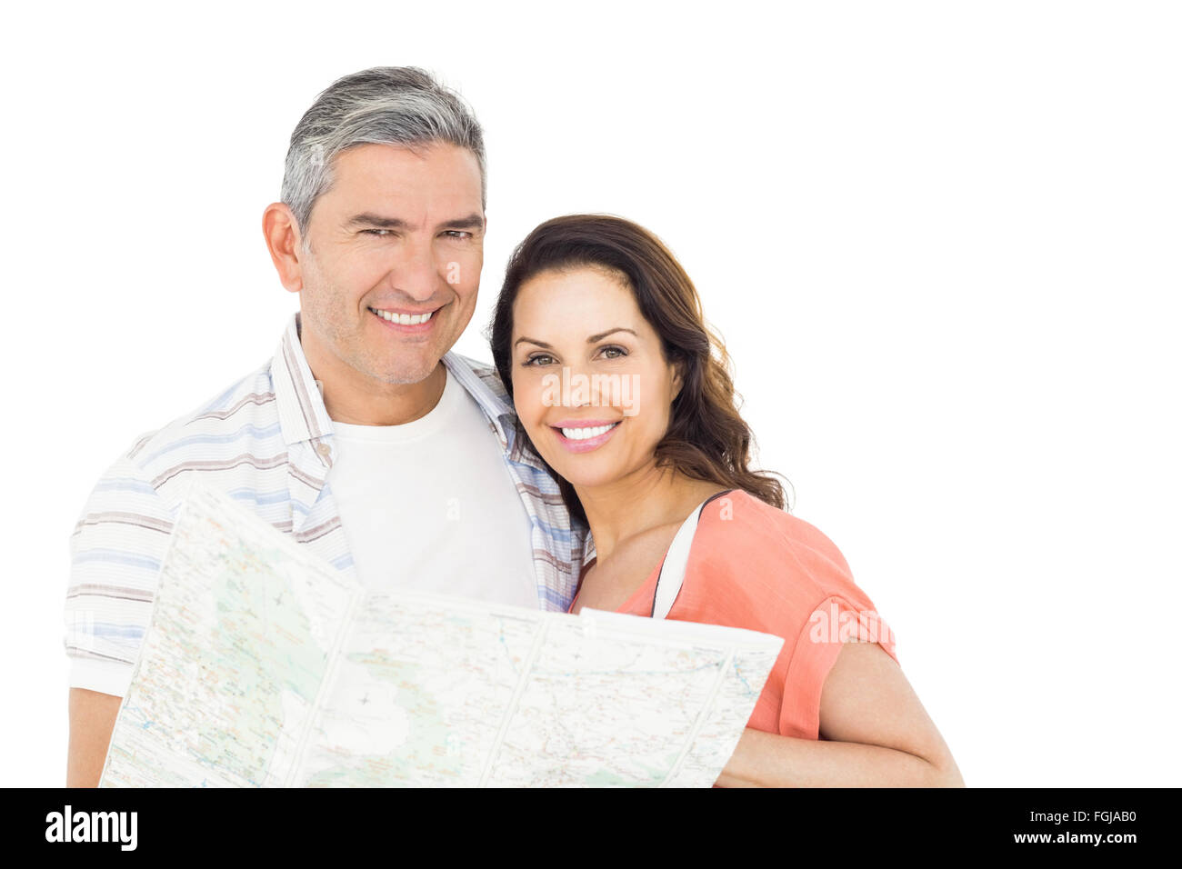 Happy couple with map Stock Photo - Alamy