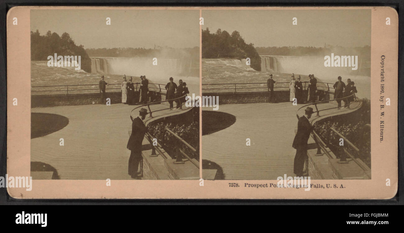 This stereoscopic view from the Robert N. Dennis collection depicts Prospect Point at Niagara ...