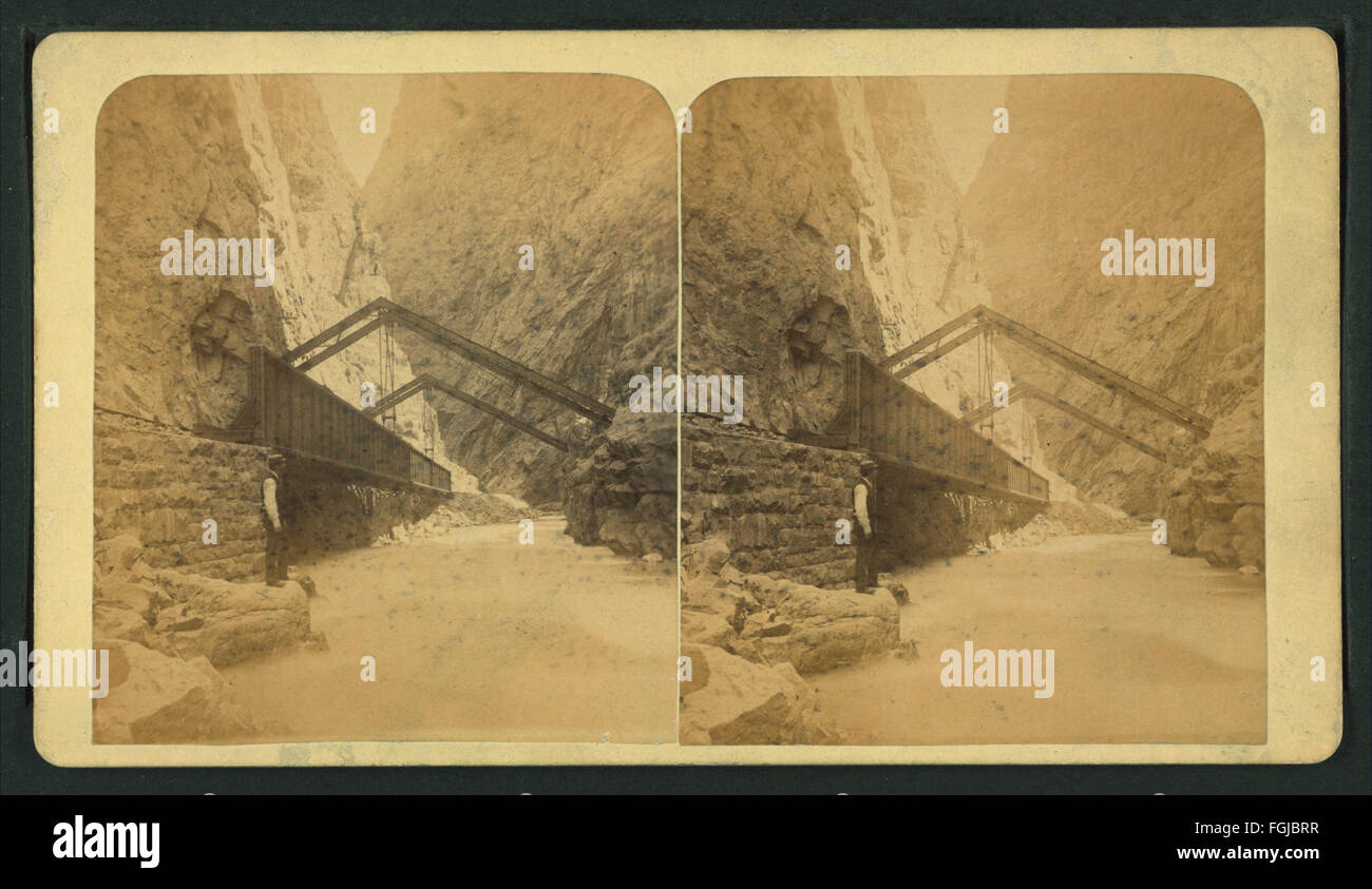 A photograph of a unique railroad bridge in the Grand Canyon, Colorado ...