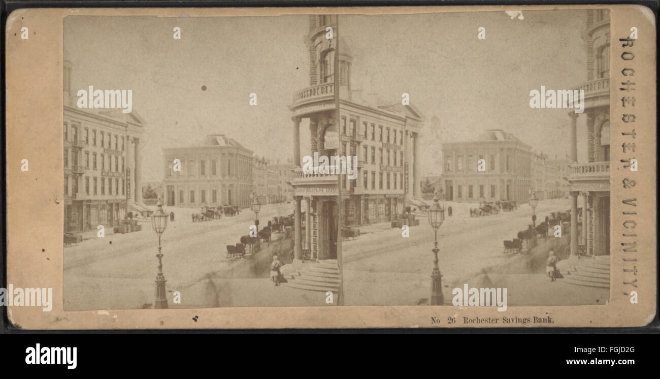 A photograph by Charles Warren Woodward showing the Rochester Savings ...
