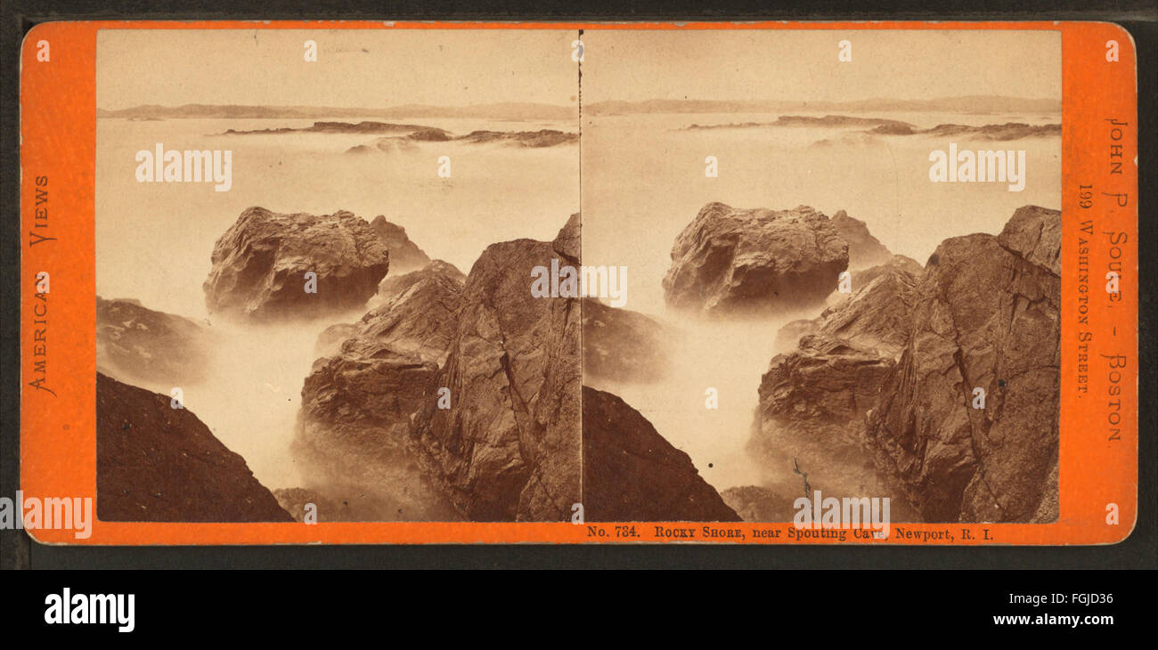 This photograph by John P. Soule depicts the rocky shore near Spouting Cave in Newport, Rhode ...