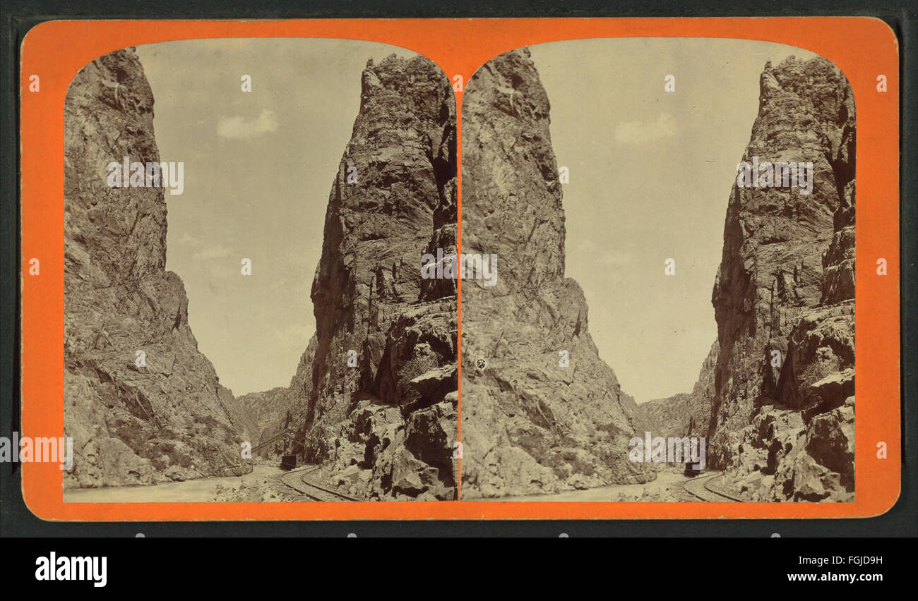 Stereoscopic photograph of the Royal Gorge in Colorado, showing the ...