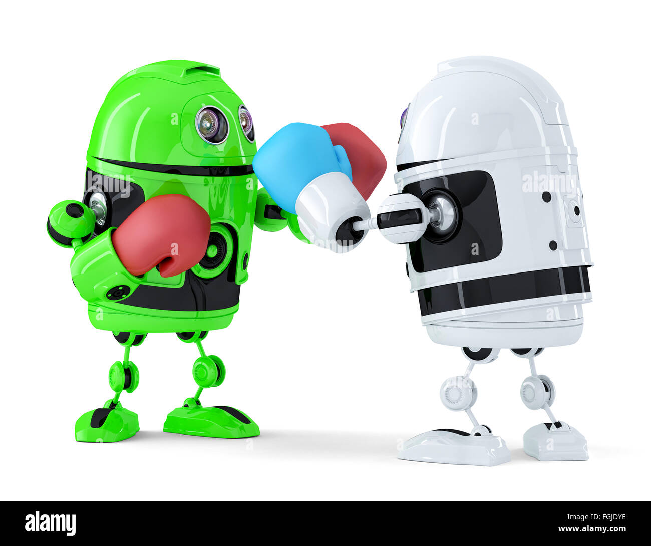 Toy robots fighting. Technology concept. Isolated over white. Contains ...