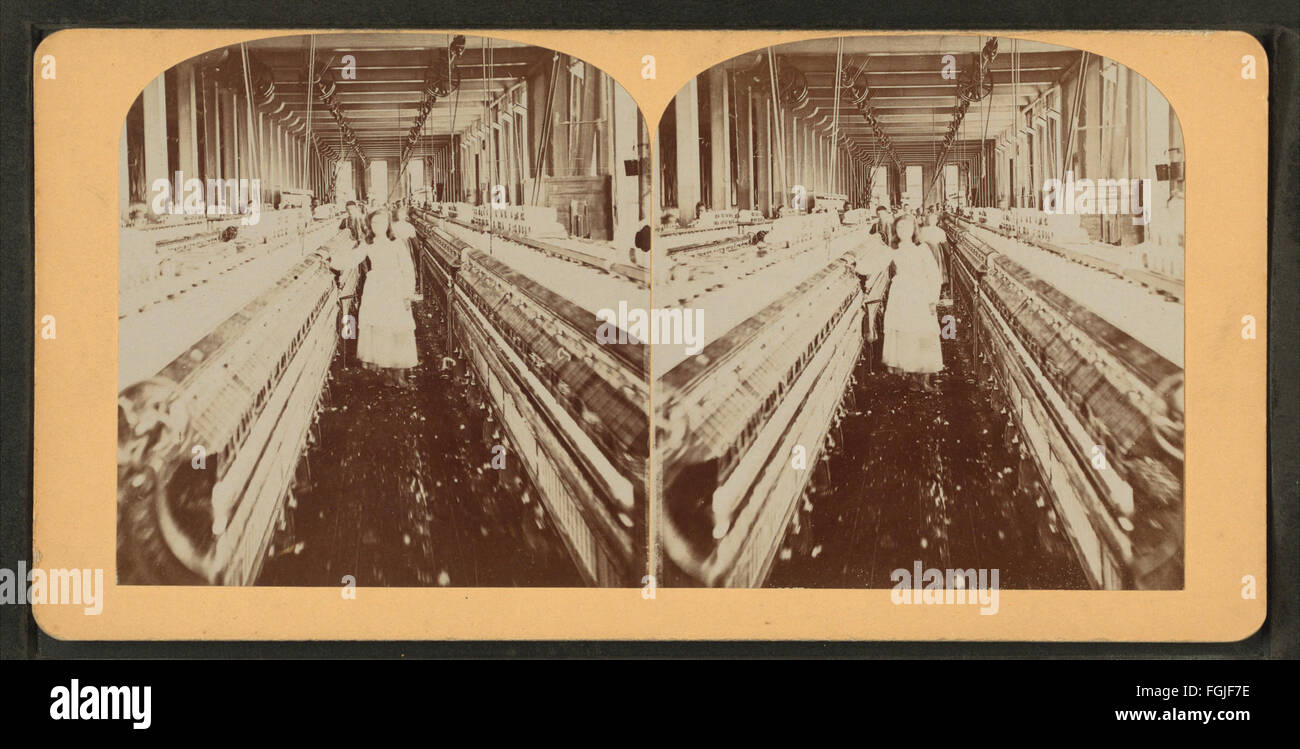 A photograph showing the spinning room of a cotton mill in Langley ...