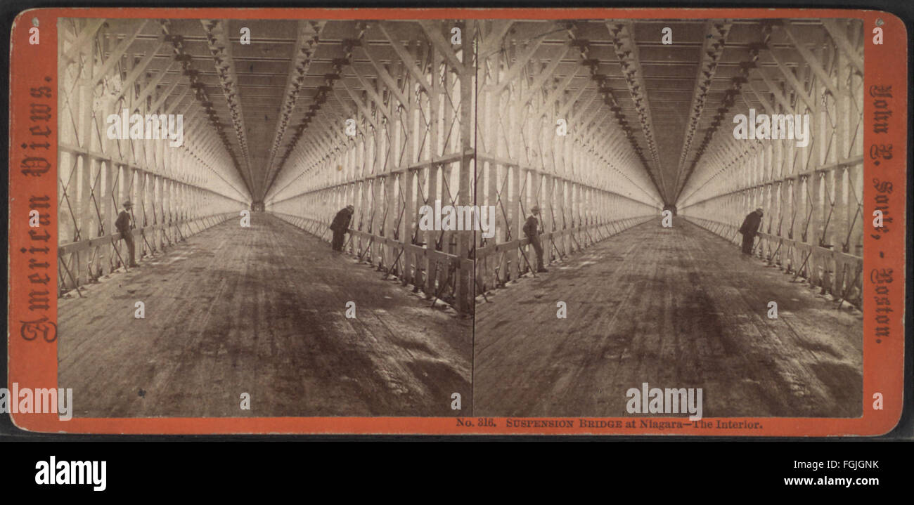A stereoscopic view of the interior of the Suspension Bridge at Niagara ...