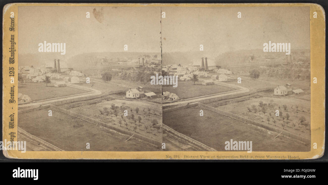 A photograph taken by John P. Soule, showing the Suspension Bridge from ...