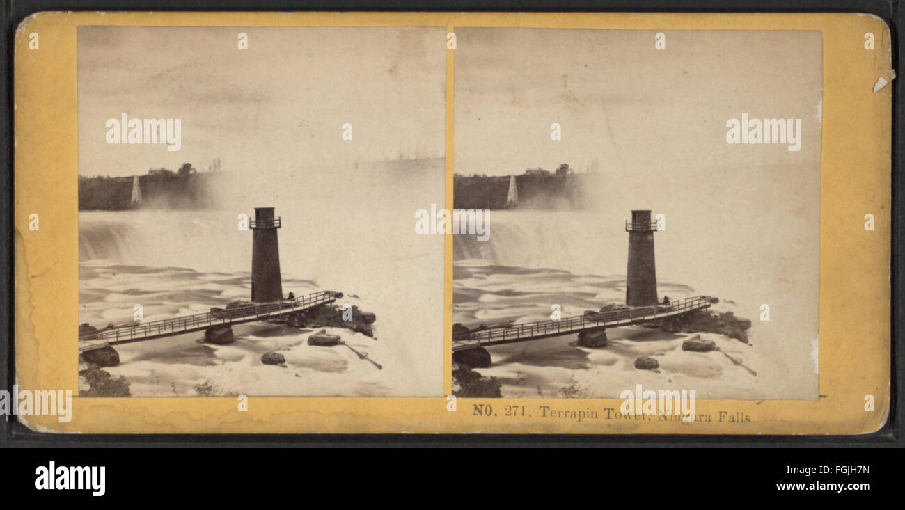This stereoscopic photograph depicts Terrapin Tower at Niagara Falls ...