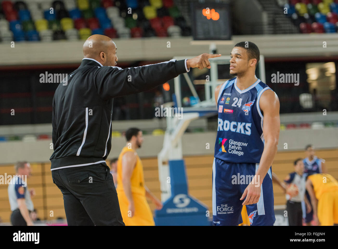London, England, 20 February 2016. Glasgow Rocks Sterling Davis (Coach ...
