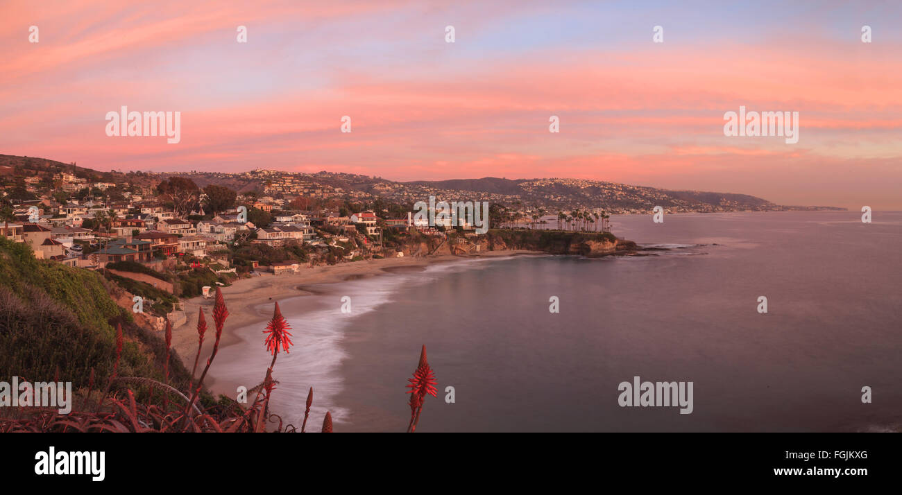 Crescent Bay beach panoramic view of the ocean at sunset in Laguna ...