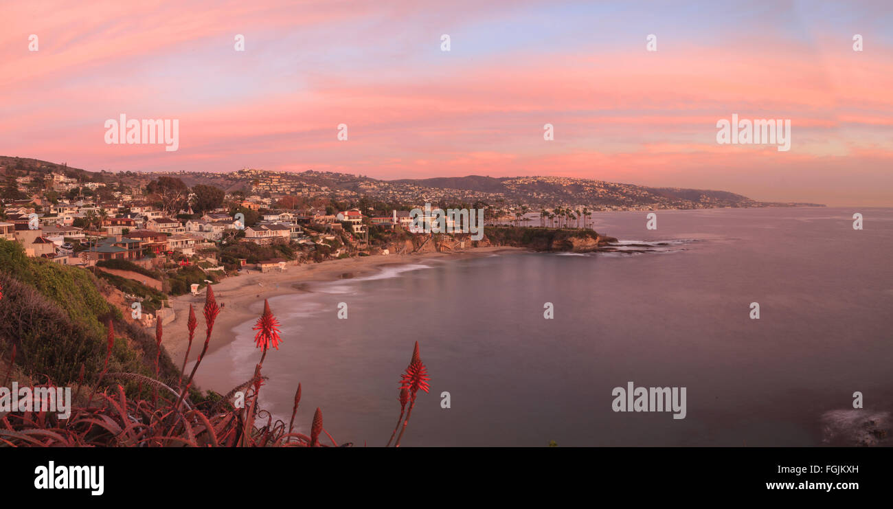 Crescent Bay beach panoramic view of the ocean at sunset in Laguna ...