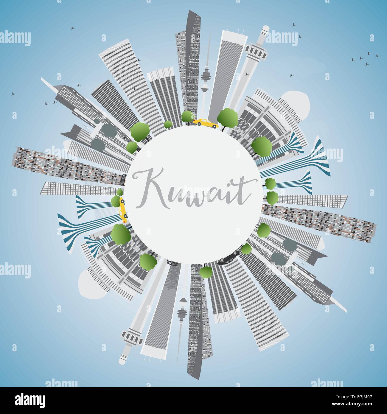 Kuwait City Skyline with Gray Buildings and Blue Sky. Vector ...