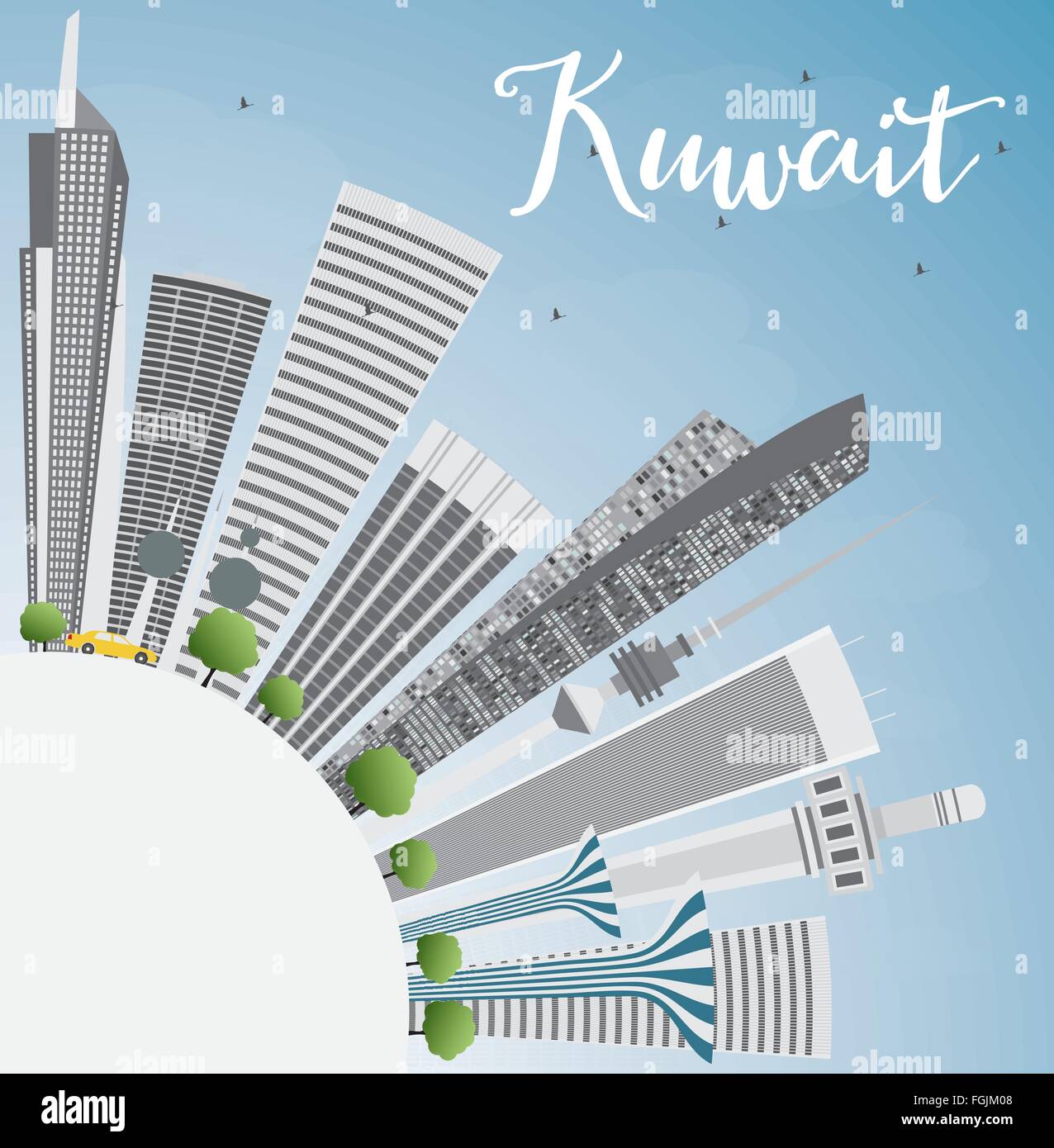 Kuwait City Skyline with Gray Buildings and Blue Sky. Vector ...