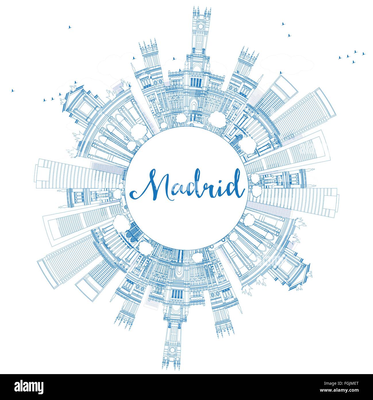 Outline Madrid Skyline with Blue Buildings and Copy Space. Business ...