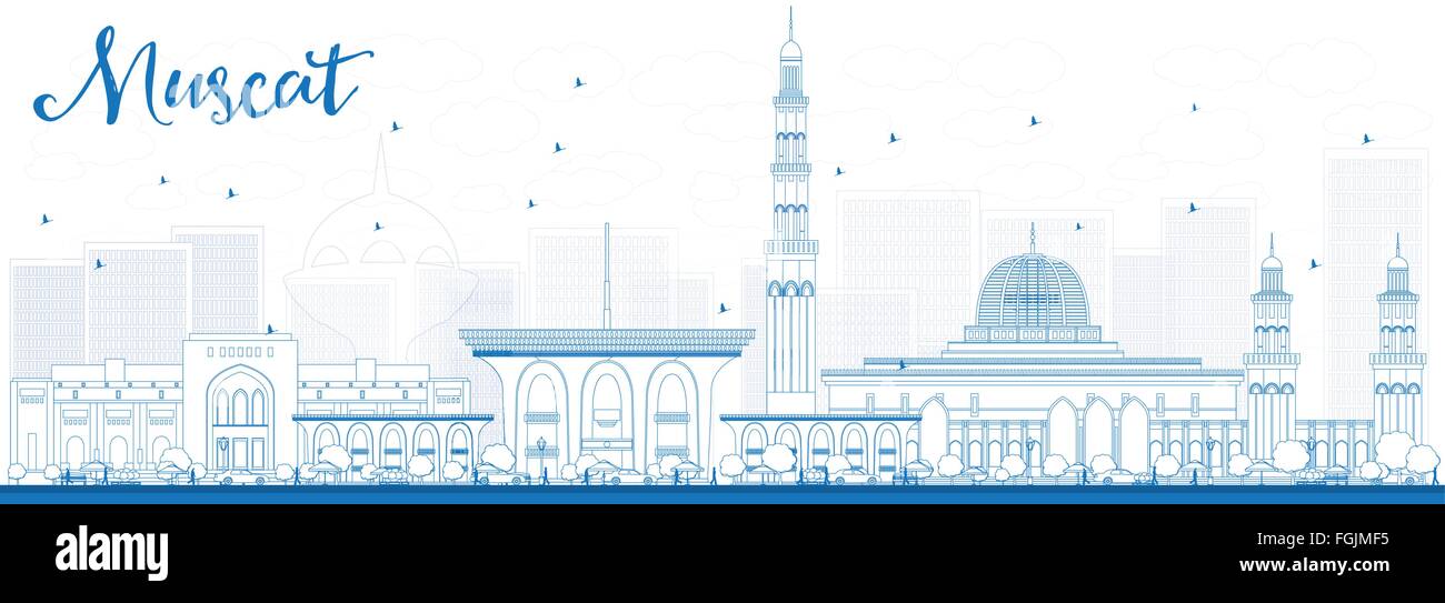 Outline Muscat Skyline with Blue Buildings. Vector illustration ...
