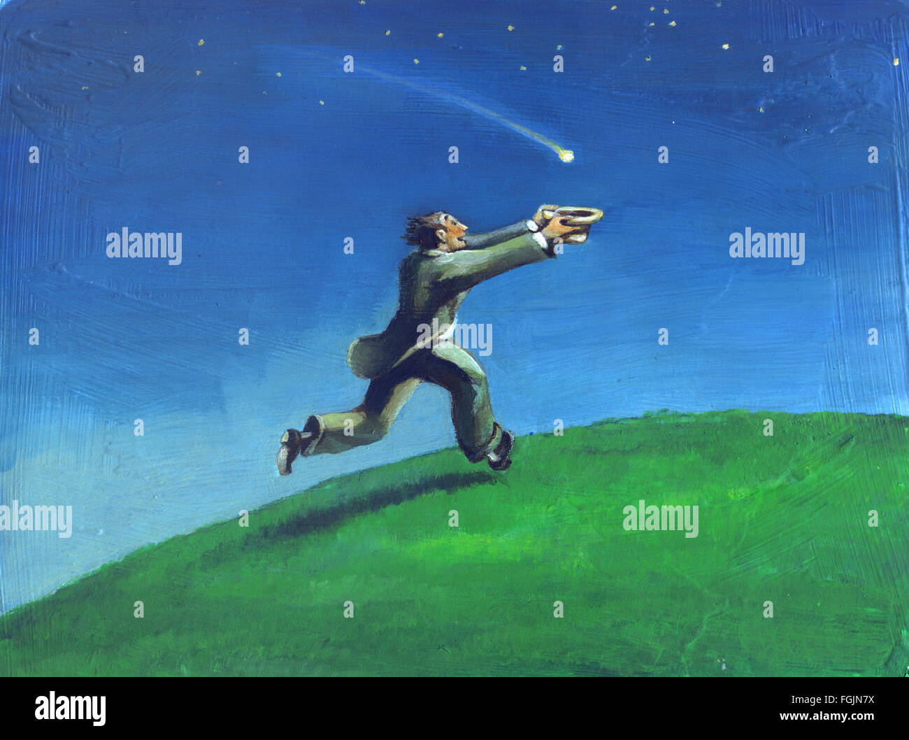 a man runs to raise a shooting star Stock Photo - Alamy