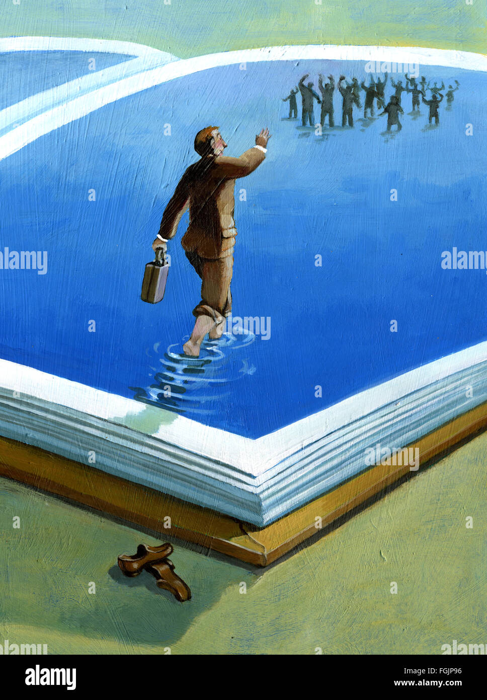 a man walking in a book to get to his friends Stock Photo - Alamy