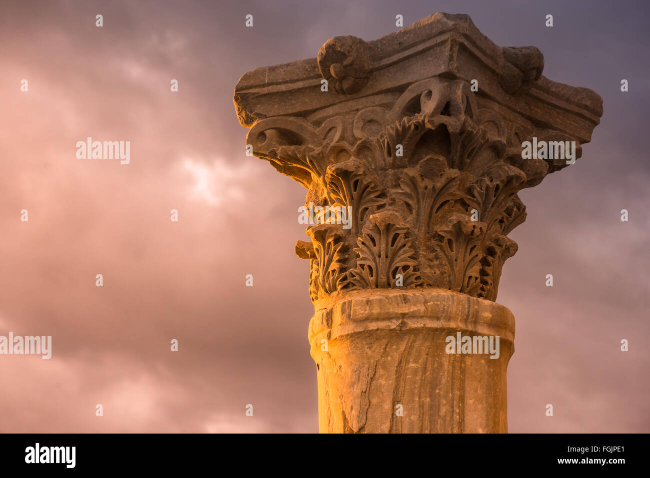 Ancient column at the Roman city of Kourion. Limassol District, Cyprus ...