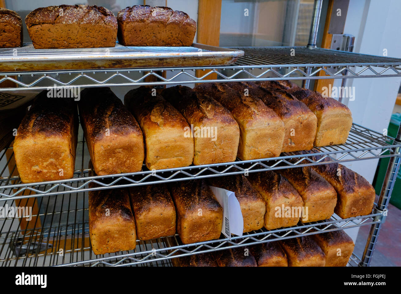 Bakery loaves of bread for sale, all handmade at this shop Stock Photo ...