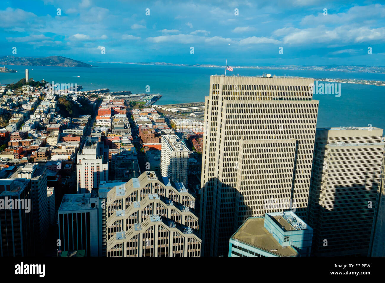 City views of San Francisco from very high up in a hotel building ...