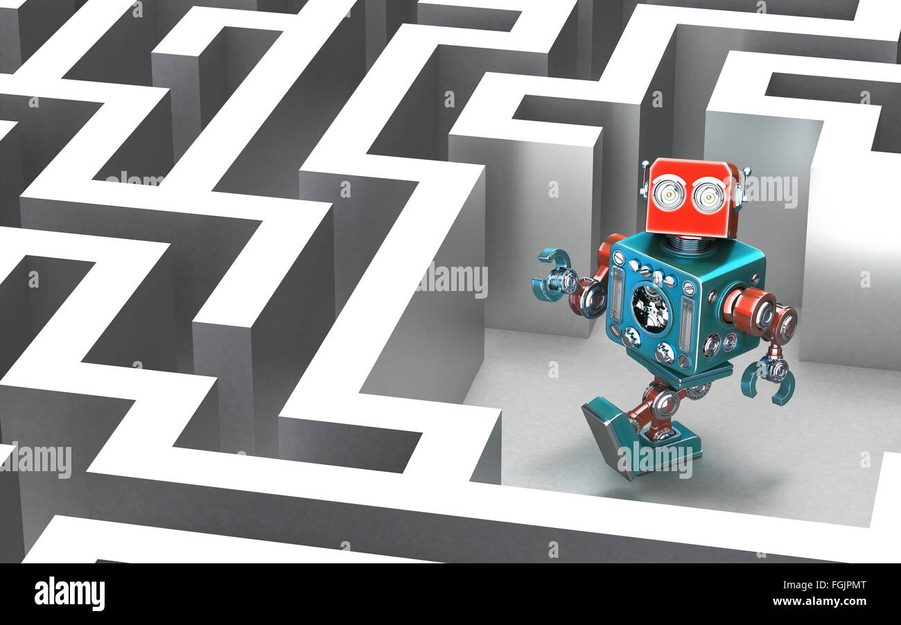 Robot in a maze. Technology concept. 3d illustration Stock Photo - Alamy