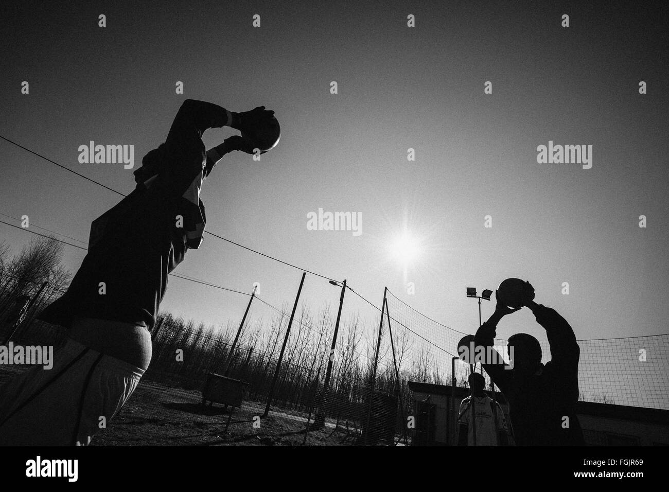Italy, Parona, refugee center, football team Stock Photo - Alamy