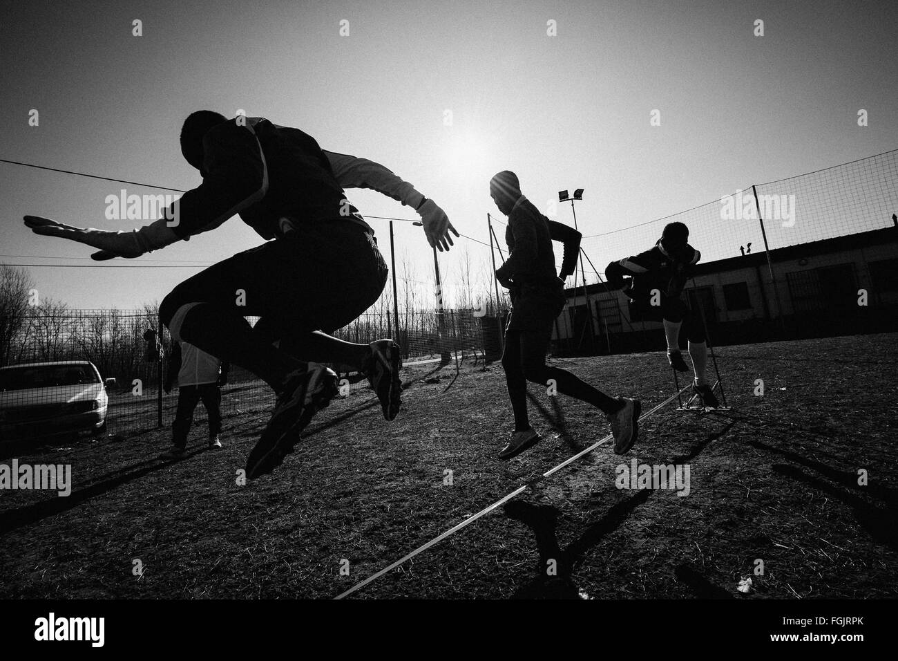 Italy, Parona, refugee center, football team Stock Photo - Alamy